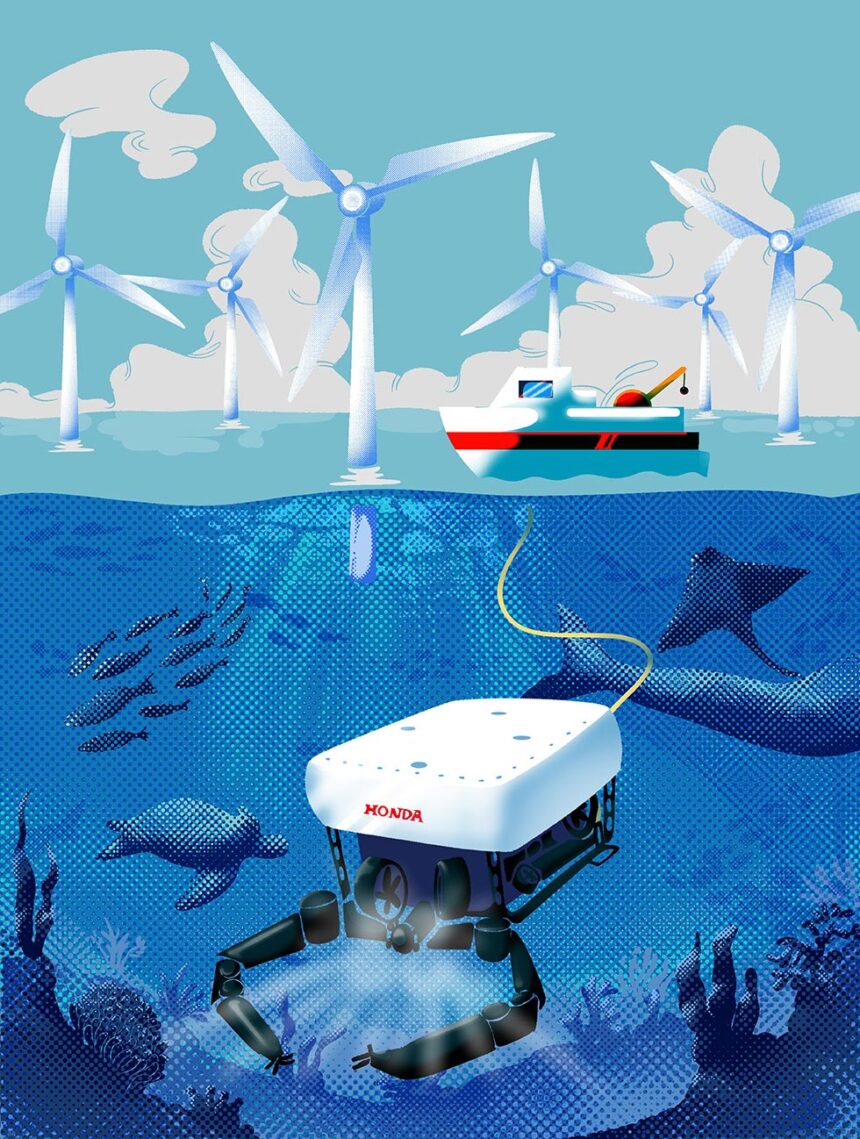 Honda、水中ドローンのコンセプトモデルを世界初公開。洋上風力発電施設の施工・メンテナンス作業を想定 – DRONE